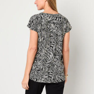 Liz Claiborne Tall Womens Split Crew Neck Short Sleeve Tunic Top - JCPenney