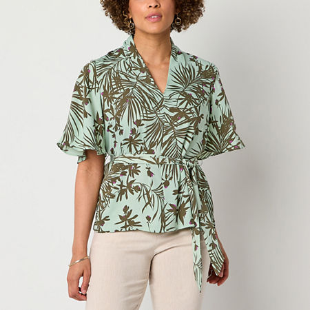 Click here for Liz Claiborne Womens V Neck Short Sleeve Satin Tal... prices