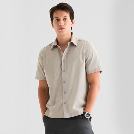 Click here for Stylus Mens Short Sleeve Mesh Woven Button-Down Sh... prices