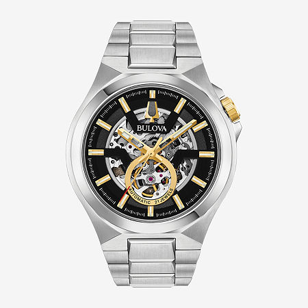 Bulova Mens Automatic Maquina Stainless Steel Bracelet Watch 46mm - Silver