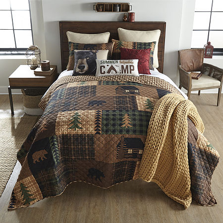 American Heritage Brown Bear Cabin 3-Pc. Quilt Set  King - Multi