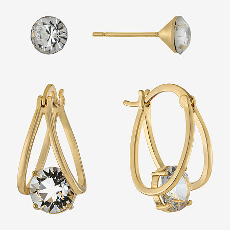Click here for Sparkle Allure Stud & Hoop Womens Crystal 24K Gold... prices