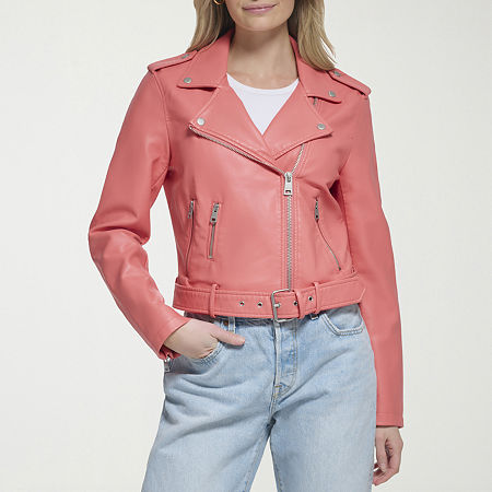 Levis Womens Faux Leather Belted Wind Resistant Midweight Motorcycle Jacket  X-large  Pink