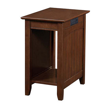 Edison End Table with Charging Station and Shelf - Dark Brown