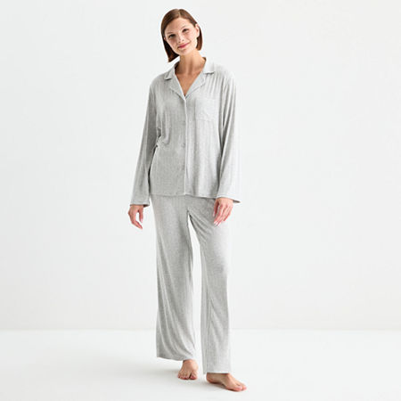 Click here for Ambrielle Womens Rib V-Neck Long Sleeve 2-pc. Paja... prices