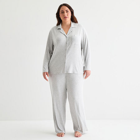 Click here for Ambrielle Womens Rib V-Neck Long Sleeve 2-pc. Plus... prices