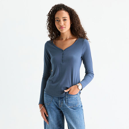 Click here for a.n.a Womens Henley Neck Long Sleeve T-Shirt  Peti... prices