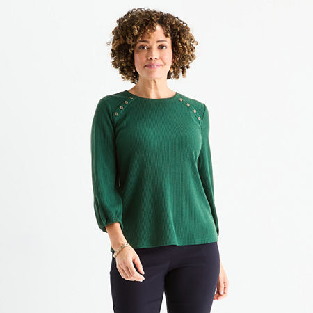 Liz Claiborne Womens Crew Neck 3/4 Sleeve Blouse  Xx-large  Green