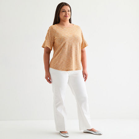 Liz Claiborne Womens Plus Boat Neck Elbow Sleeve Blouse  3x  Yellow