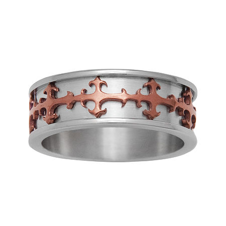 Click here for Mens Stainless Steel & Brown IP Cross Ring  8  Mul... prices