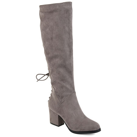 Journee Collection Womens Leeda Extra Wide Calf Lace Up Detail Knee High Boots - Grey