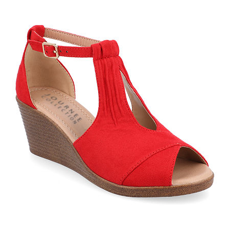 Journee Collection Womens Kedzie Wedge Sandals - Red