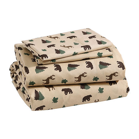 Beatrice Home Fashions Lodge 100-Thread Count Microfiber 4-Pc. Sheet Set  Queen - Beige