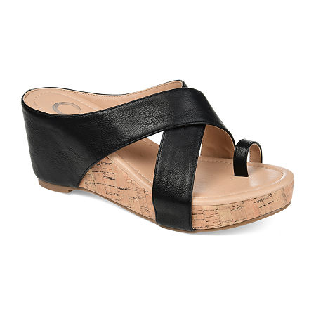 Journee Collection Womens Rayna Wedge Sandal - Black