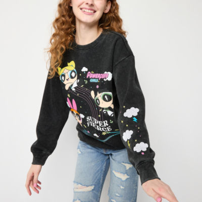 Juniors Womens Crew Neck Long Sleeve Powerpuff Girls Sweatshirt, Color ...
