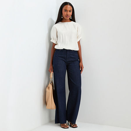 Click here for Worthington Womens High Rise Wide Leg Jean  4  Blu... prices