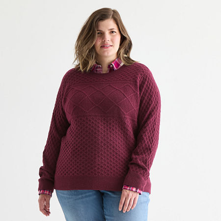 Click here for St. Johns Bay Plus Womens Crew Neck Long Sleeve Pu... prices