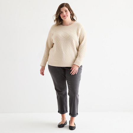 Click here for St. Johns Bay Plus Womens Crew Neck Long Sleeve Pu... prices