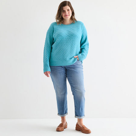 Click here for St. Johns Bay Plus Womens Crew Neck Long Sleeve Pu... prices
