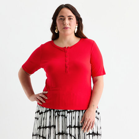 Click here for Worthington Womens Y Neck Elbow Sleeve Plus Blouse... prices