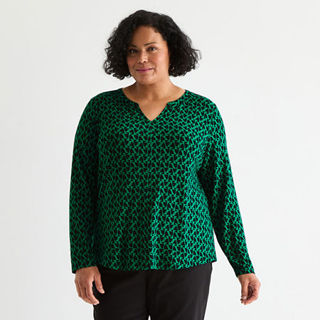 Click here for Liz Claiborne Womens Plus Split Crew Neck Long Sle... prices