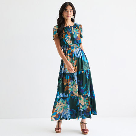 Click here for Be by CHETTA B Womens Short Sleeve Floral Maxi Dre... prices