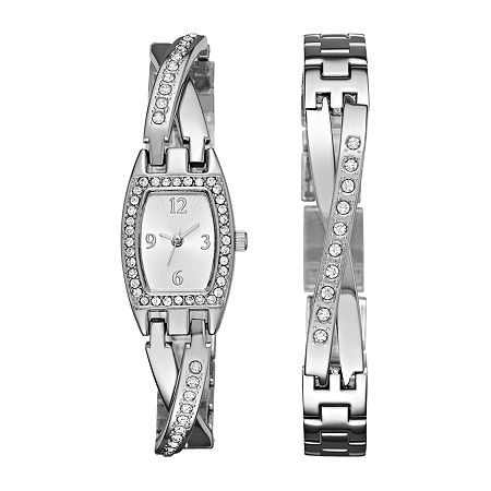 Click here for Geneva Womens Silver-Tone Bangle Watch Boxed Set... prices