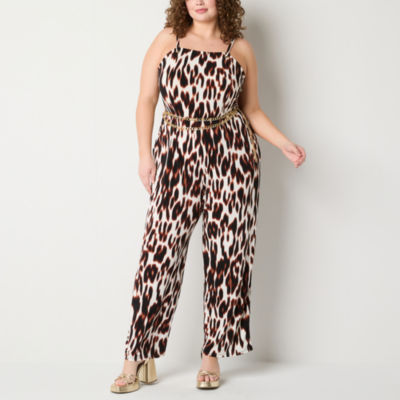 Bold Elements Womens Sleeveless Jumpsuit-Plus, Color: Nat Ikat Animal ...