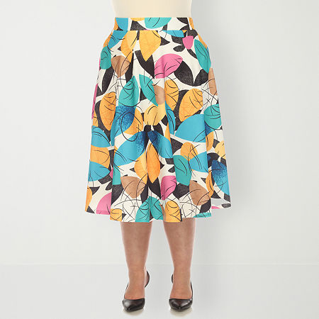 Click here for White Mark Plus Size Leaf Print Vintage Flared Mid... prices