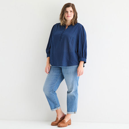 Click here for St. Johns Bay Womens Long Sleeve Blouse  4x  Blue prices