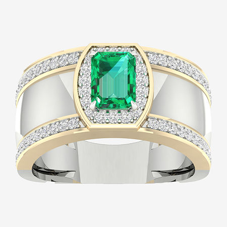 Click here for Mens Lab Created Green Emerald 10K Gold Sterling S... prices