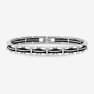Mens Stainless Steel & Black IP Link Bracelet, Color: White - JCPenney