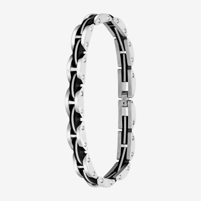 Mens Stainless Steel & Black IP Link Bracelet, Color: White - JCPenney