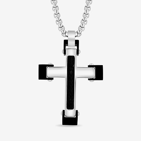 Click here for Mens Stainless Steel and Black Cable Cross Pendant... prices