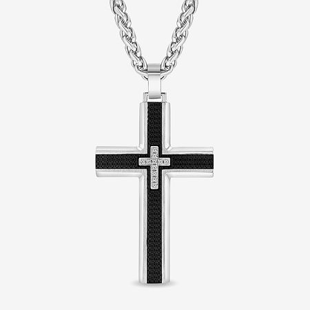 Click here for Mens White Cubic Zirconia Stainless Steel Cross 24... prices