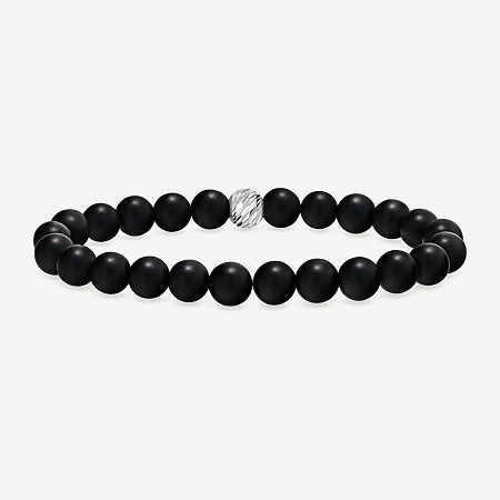 Click here for Mens Black Agate Sterling Silver Beaded Bracelet... prices