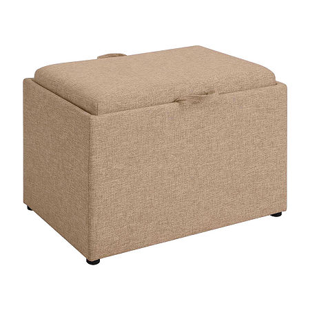Convenience Concepts 22.75 Faux Linen Accent Storage Ottoman with Tray - Tan Fabric