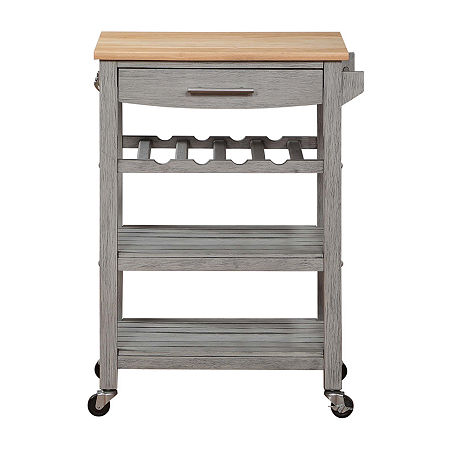 Convenience Concepts Ellaine 24.75 Wood Butcher Block Kitchen Cart - Wirebrush Light  Butcher Block