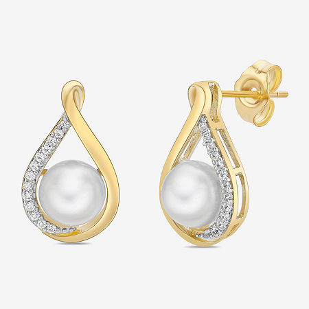 Click here for Womens White Cultured Freshwater Pearl 14K Gold Ov... prices