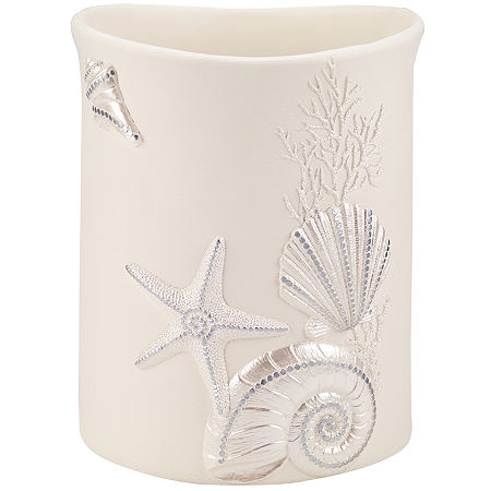 Click here for Avanti Sequin Shells Beachy Resin Wastebasket - Iv... prices