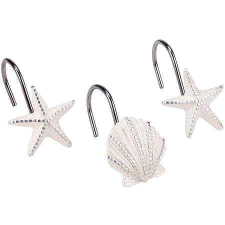 Avanti Sequin Shells Beachy 12-Pc. Shower Curtain Hooks - Ivory