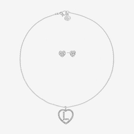 Click here for Mixit Silver Tone Initial Pendant Necklace & Stud... prices