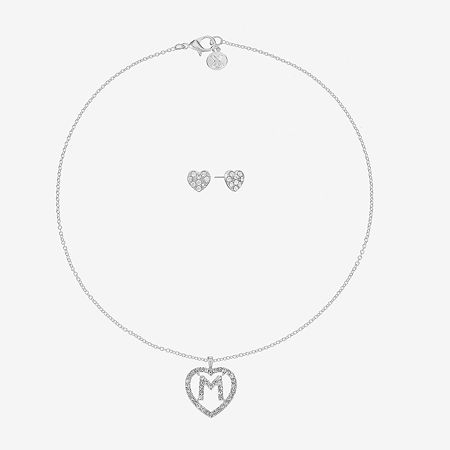 Click here for Mixit Silver Tone Initial Pendant Necklace & Stud... prices