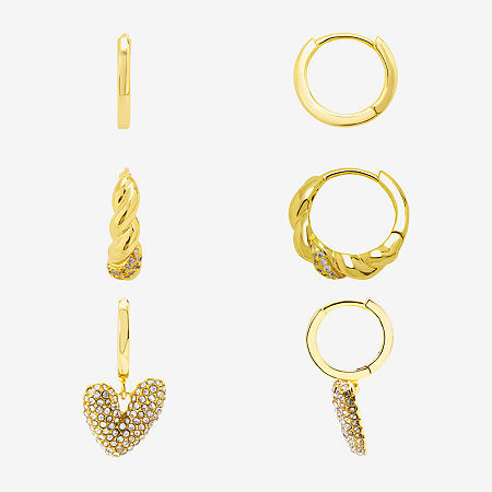 Unwritten Crystal Trio Huggie Hoop Earring Set - Gold