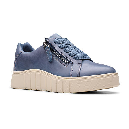 Clarks Womens Mykah Joy Round Toe Sneakers - Denim Blue Leather