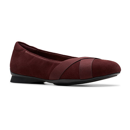 Clarks Womens Jazmynn Gem Round Toe Flats - Merlot Suede