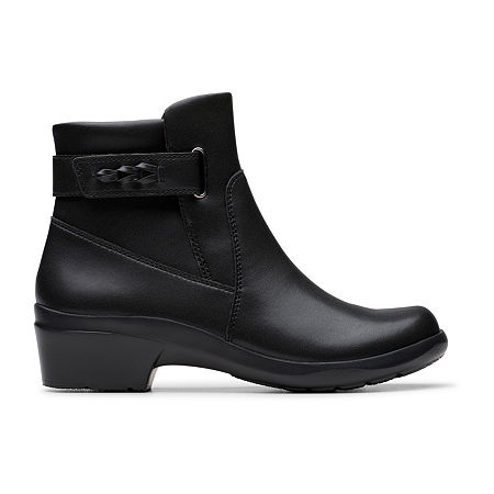 Clarks Collection Womens Angie Serena Wedge Booties - Black Leather