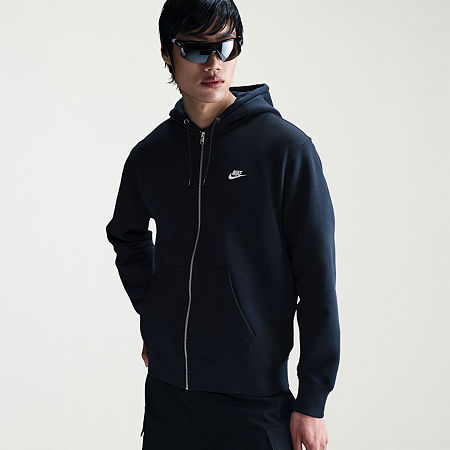 Nike Mens Club Fleece Embroidered Premium Full-Zip Hoodie in Obsidian/White Size: 3XL