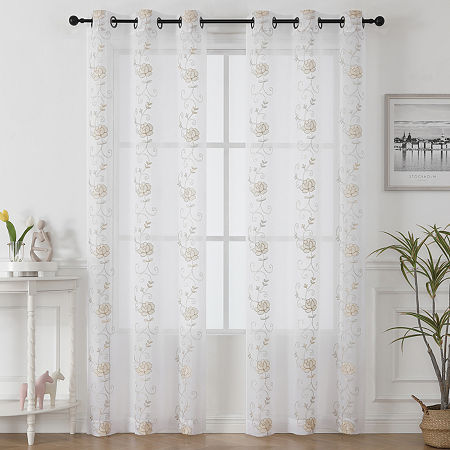 Click here for Runyan Embroidered Grommet Top Sheer Set of 2 Curt... prices