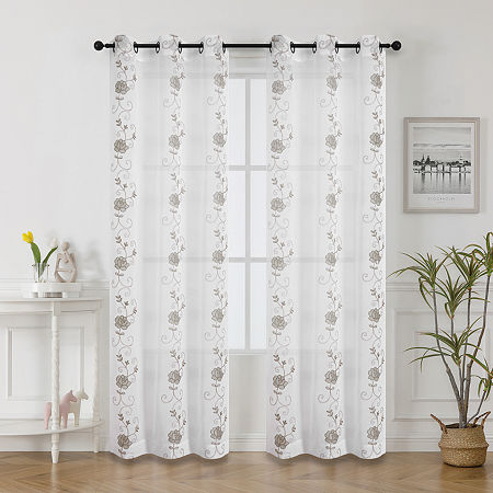 Click here for Runyan Embroidered Grommet Top Sheer Set of 2 Curt... prices